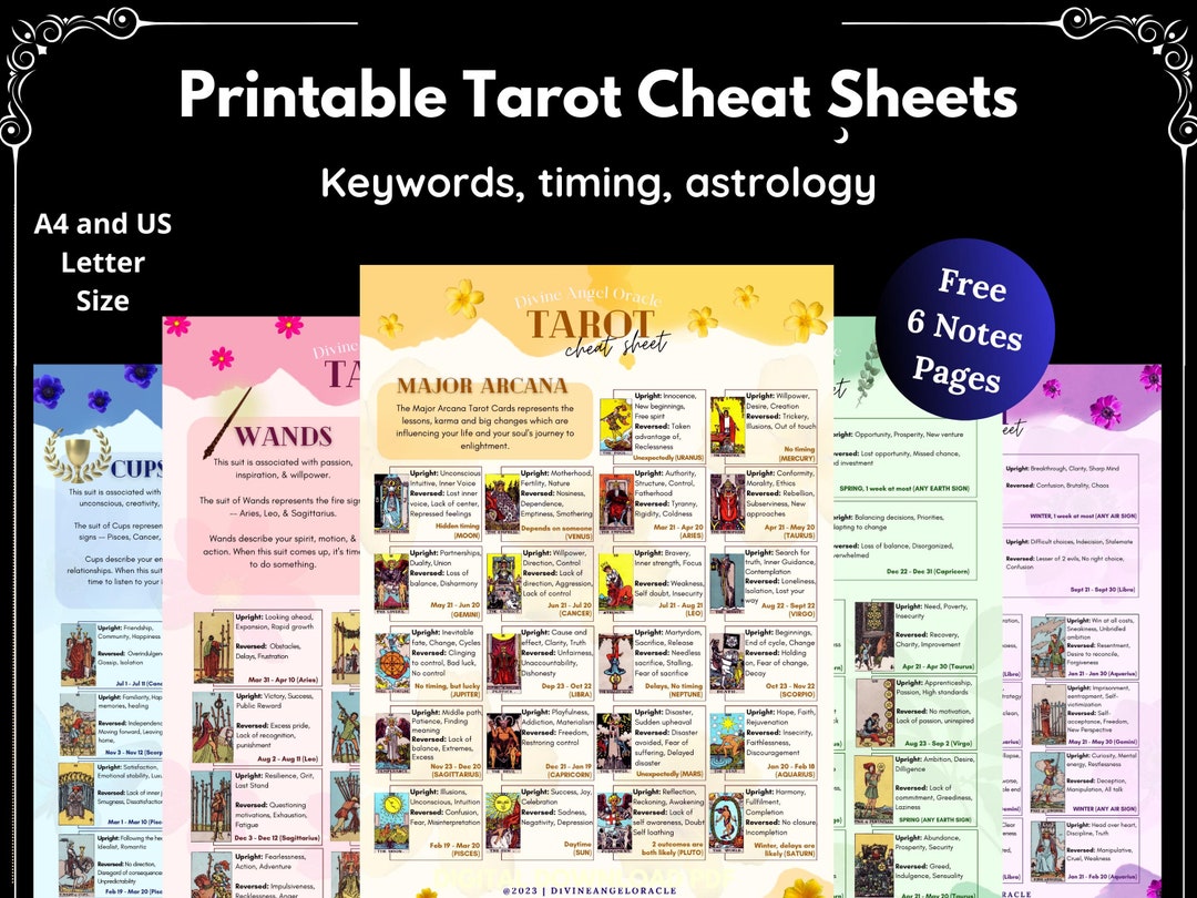 Printable Tarot Symbolism Cheat Sheet Bundle, Printable Rider Waite ...
