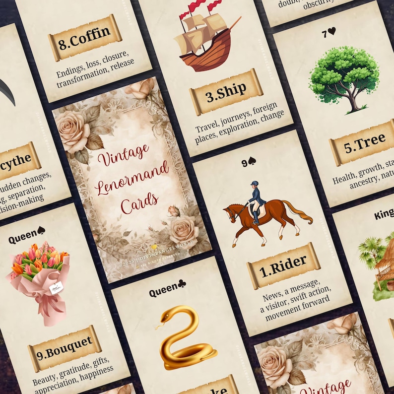 Vintage Lenormand Deck | Printable Fortune Telling Oracle | Digital ...