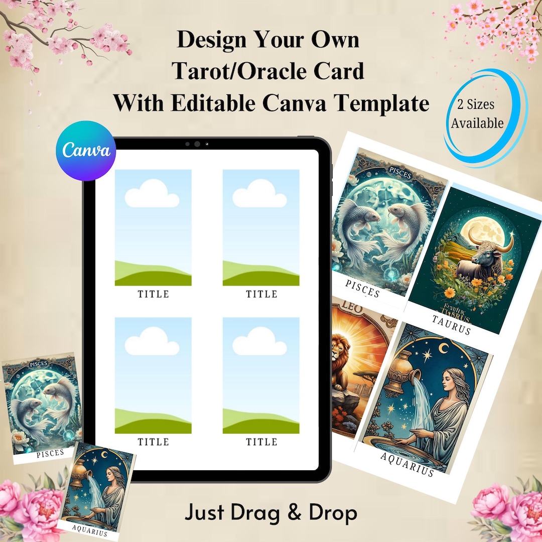 Editable Tarot & Oracle Card Template Canva, Customizable 2 Sizes, DIY ...