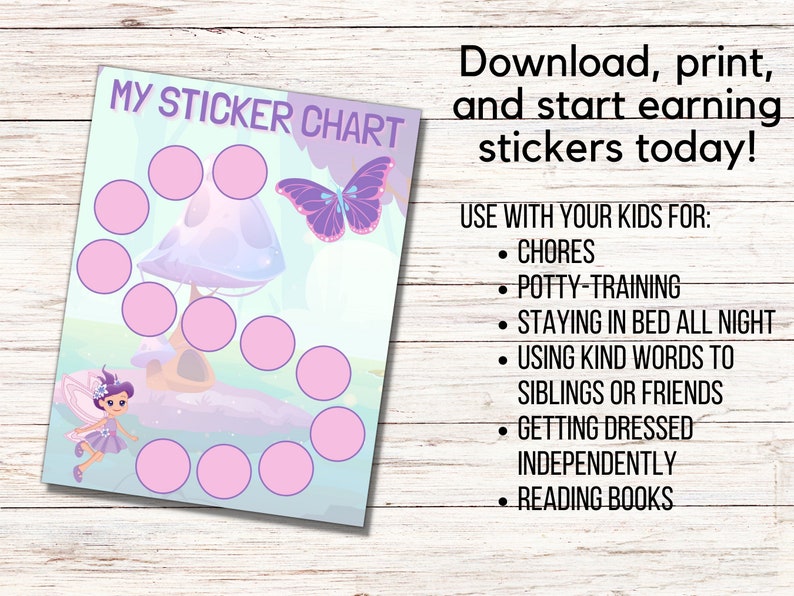 Fairy and Butterfly Reward Chart for Kids Kids Sticker Chart - Etsy