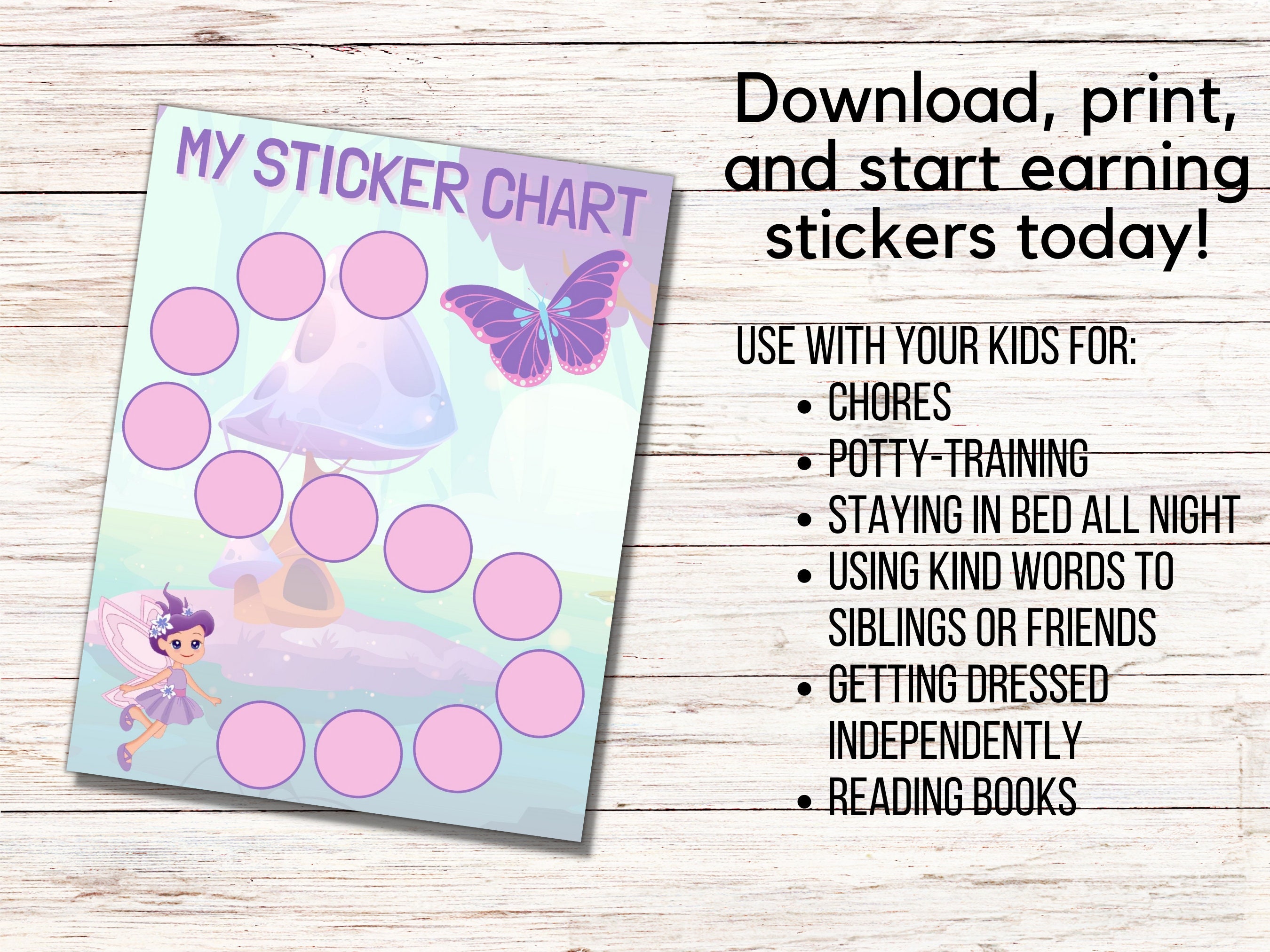 Fairy and Butterfly Reward Chart for Kids, Kids Sticker Chart - Instand ...