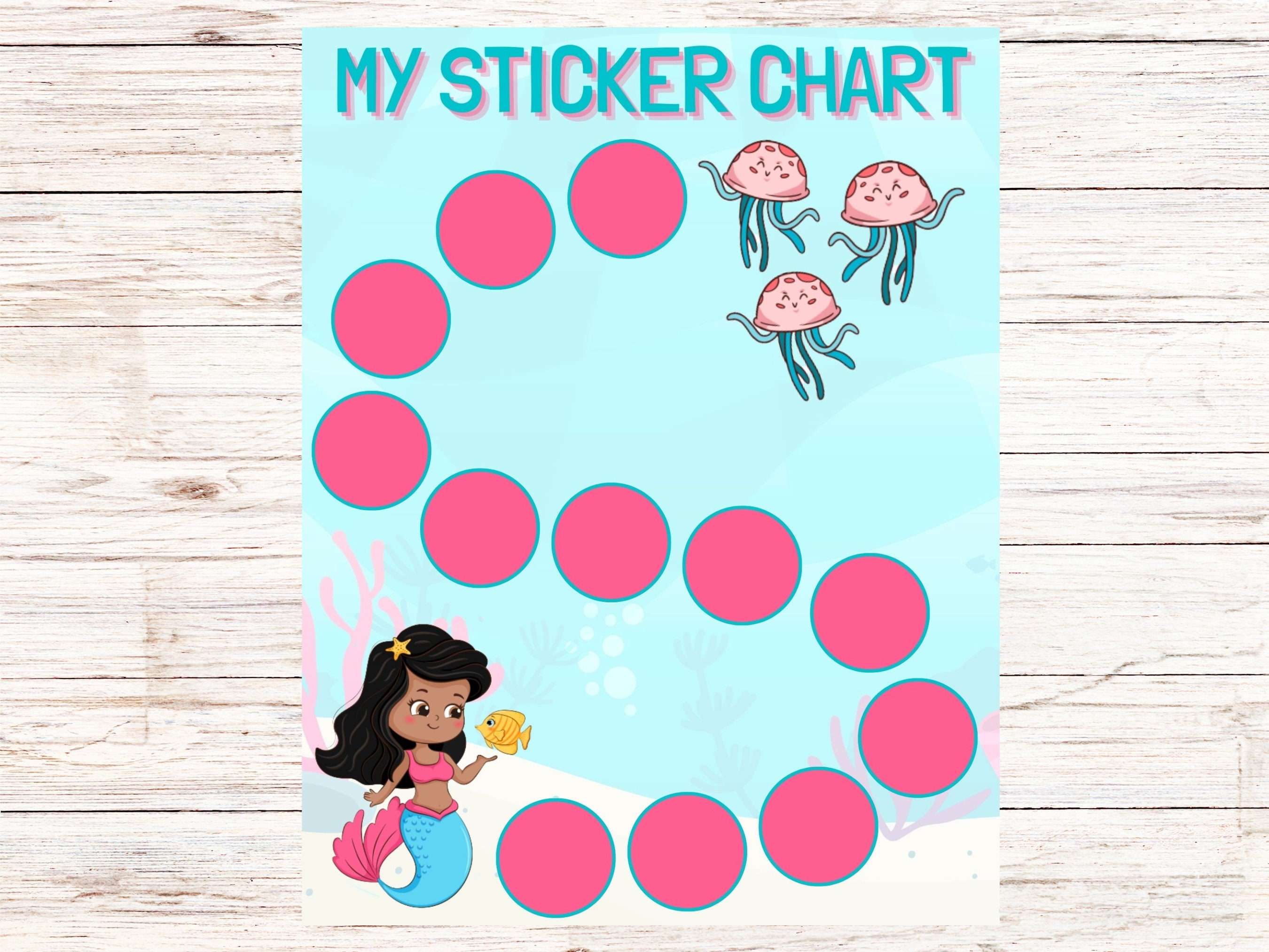 Mermaid Ocean and Jellyfish Reward Chart for Kids, Kids Sticker Chart ...