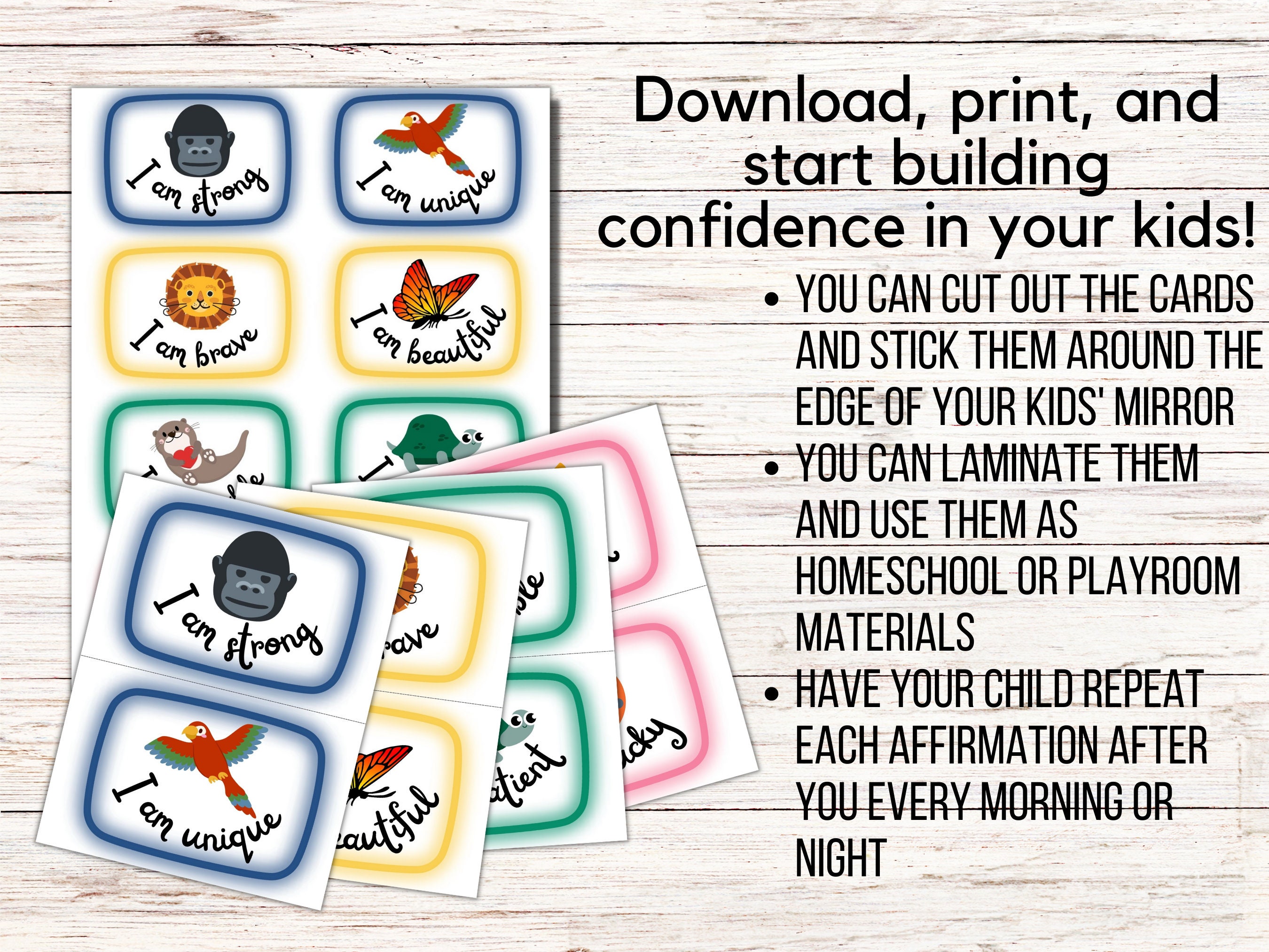 Positive Affirmation Cards for Kids, Printable Instant Download, Animal ...