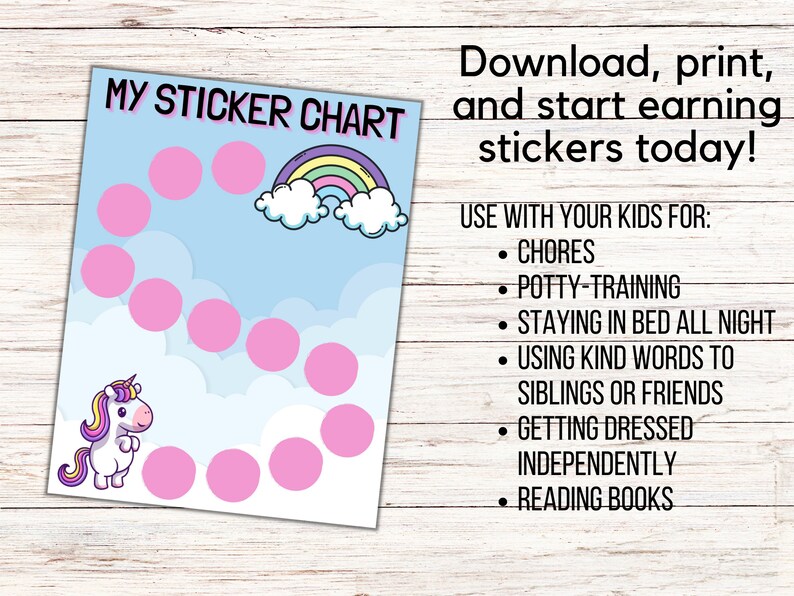 Unicorn and Rainbow Reward Chart for Kids Kids Sticker Chart - Etsy