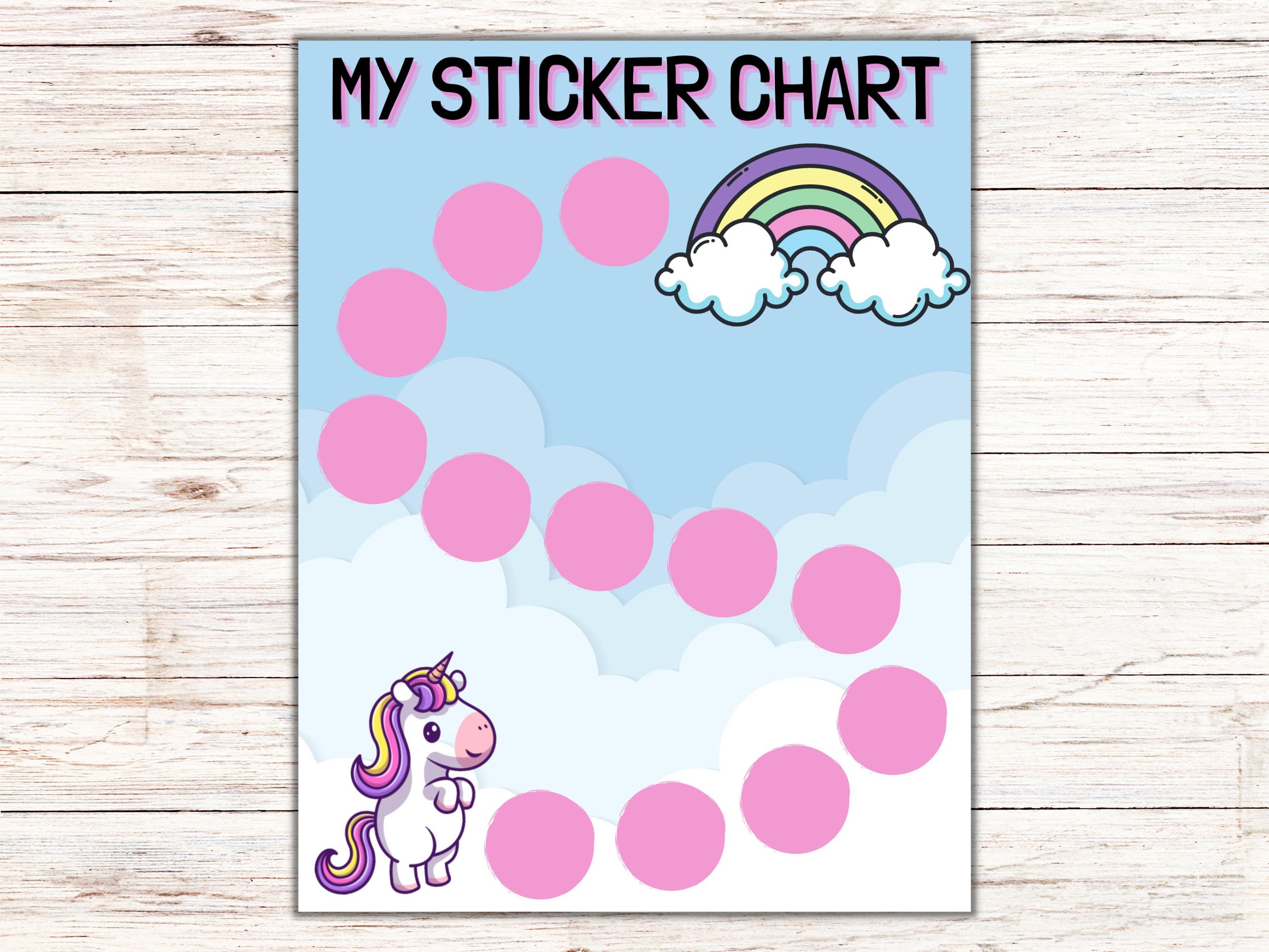 Unicorn and Rainbow Reward Chart for Kids, Kids Sticker Chart Instand ...