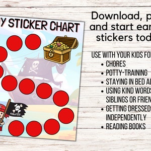Pirate and Treasure Reward Chart for Kids, Kids Sticker Chart - Instand ...