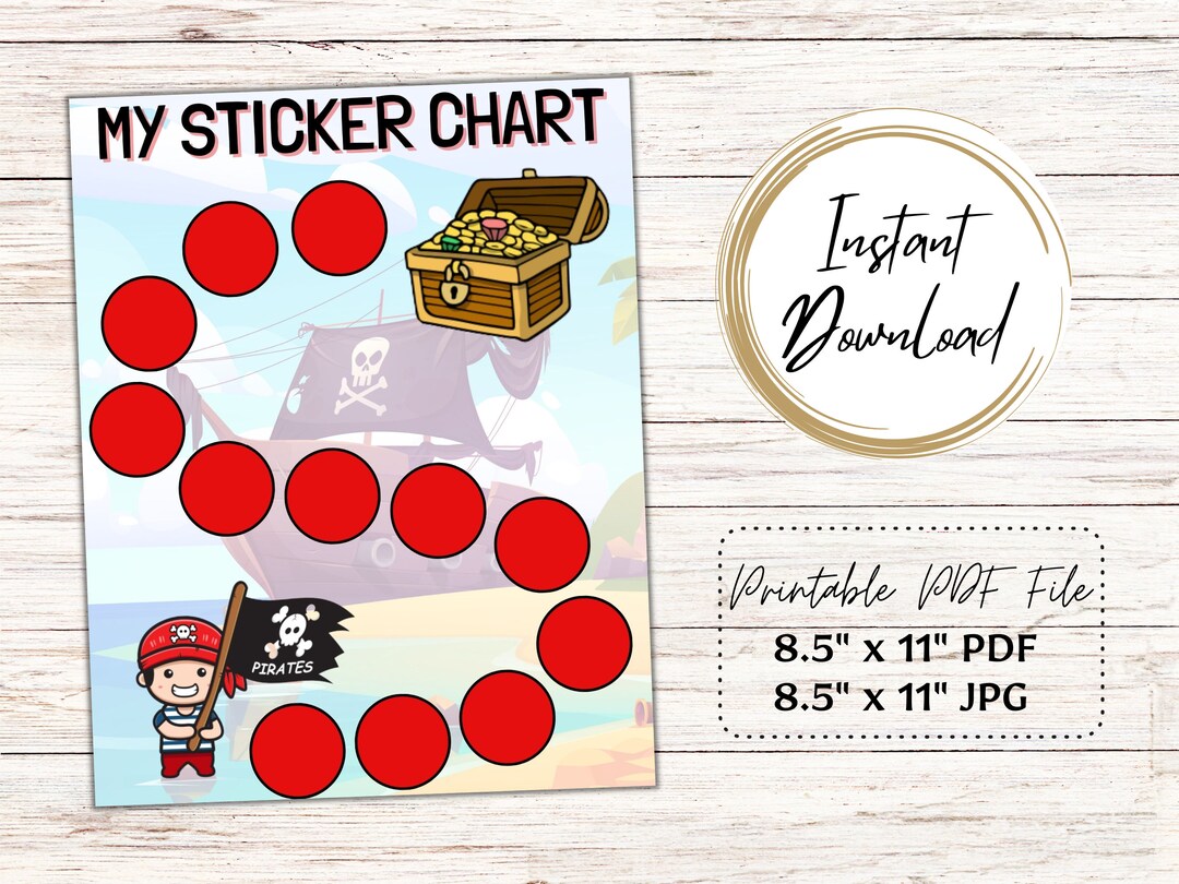 Pirate and Treasure Reward Chart for Kids, Kids Sticker Chart - Instand ...