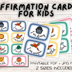 Positive Affirmation Cards for Kids, Printable Instant Download, Animal ...