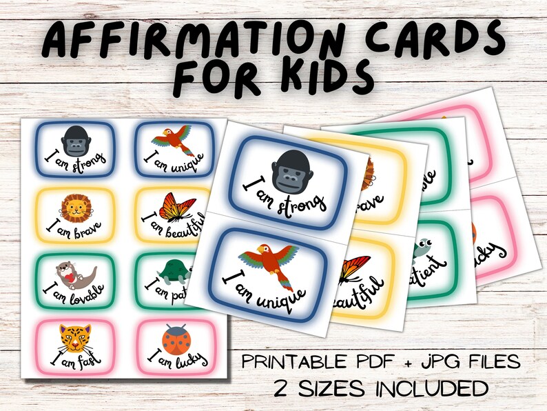 Positive Affirmation Cards for Kids, Printable Instant Download, Animal ...