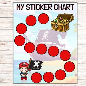 Pirate and Treasure Reward Chart for Kids, Kids Sticker Chart - Instand ...