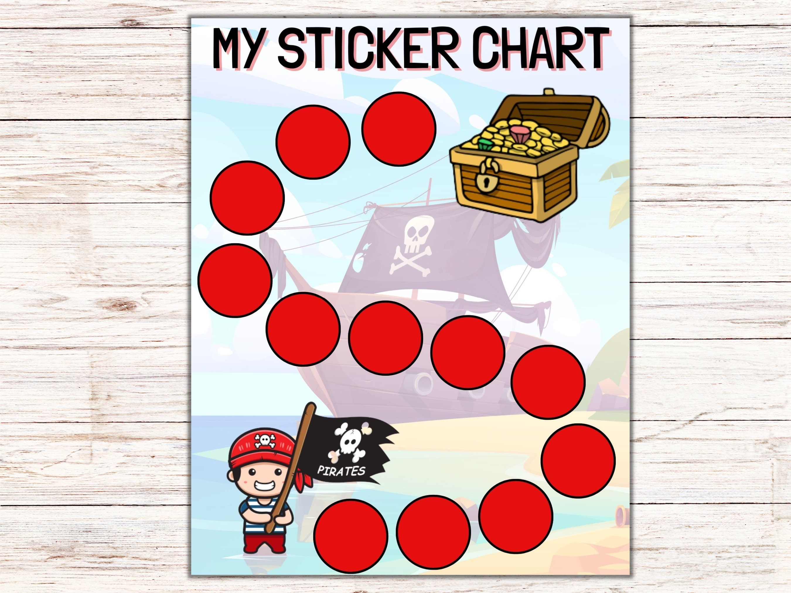 Pirate and Treasure Reward Chart for Kids, Kids Sticker Chart - Instand ...