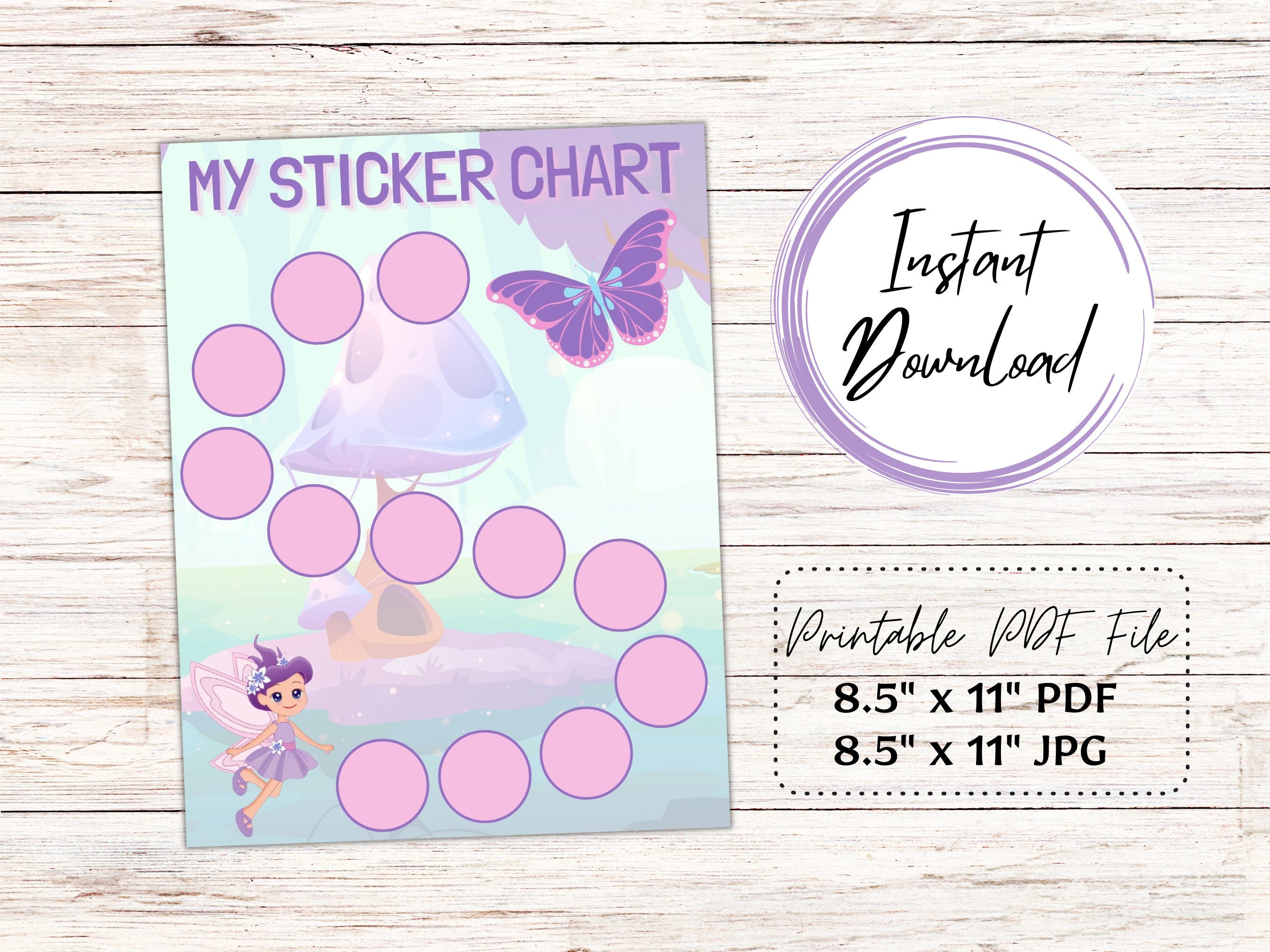 Fairy and Butterfly Reward Chart for Kids, Kids Sticker Chart - Instand ...