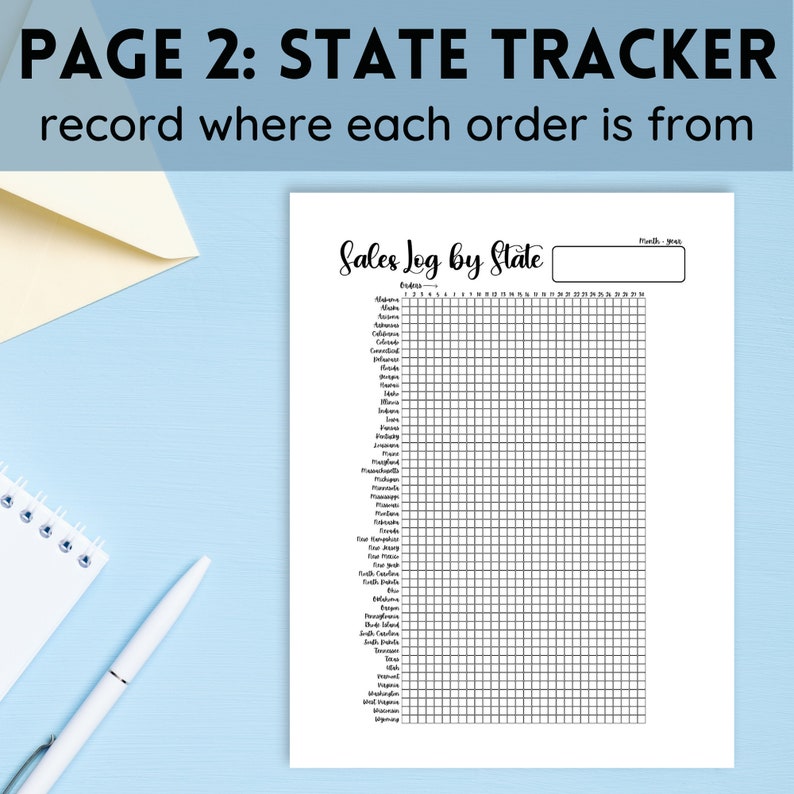 Etsy Sales Log Printable, Etsy Order Tracker, Order Log by State ...