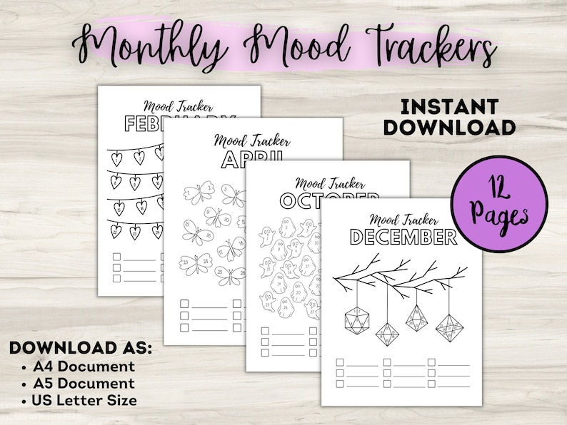 Monthly Mental Health Mood Tracker, Anxiety Journal Printable, Digital ...
