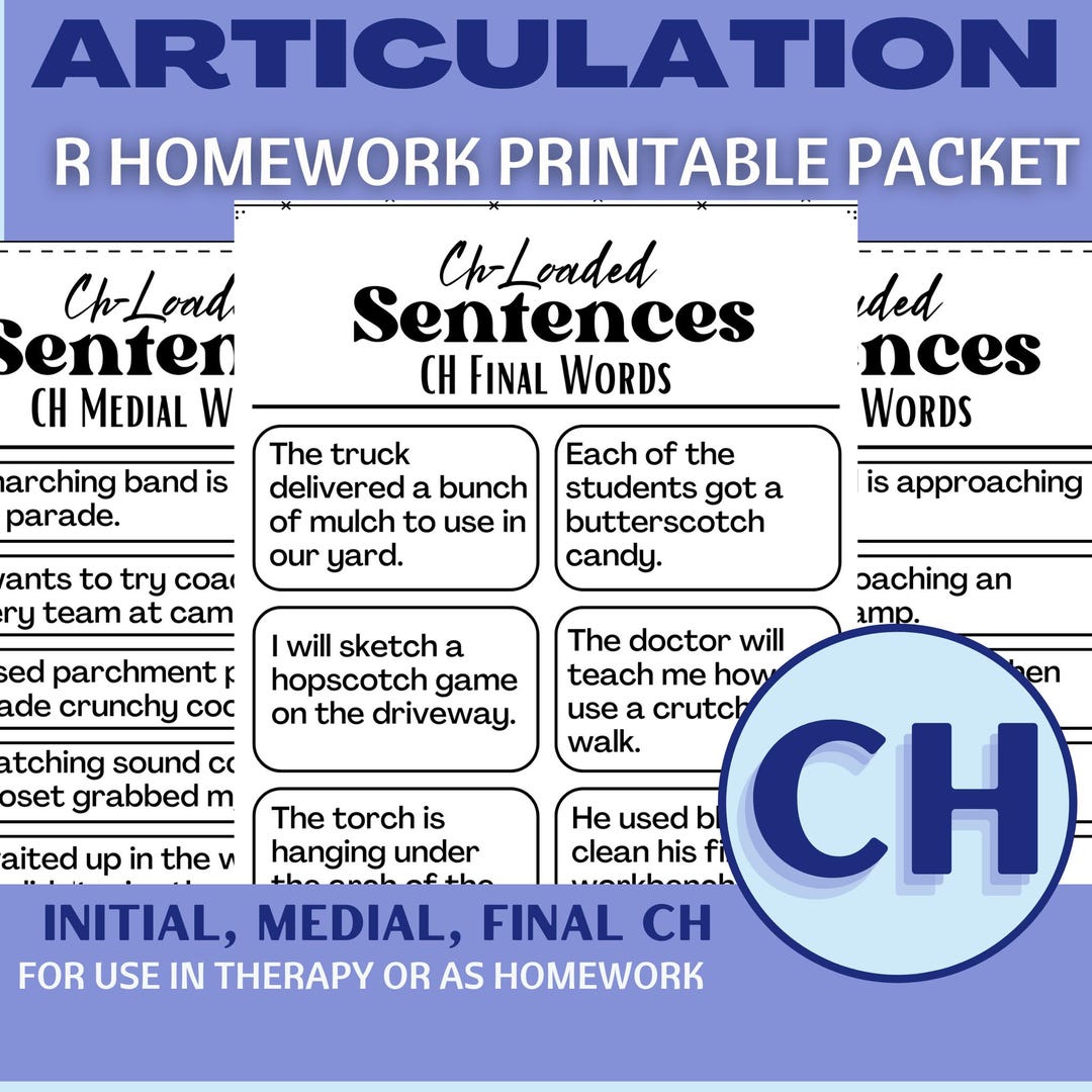 CH Sound Speech Therapy Homework Sheet Printable SLP Resource ...