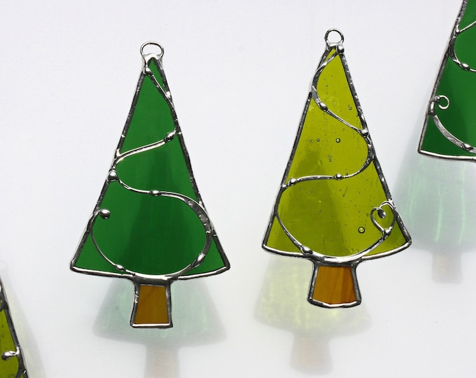 Stained Glass Christmas Tree Charm Suncatcher Window Wall Hanging ...