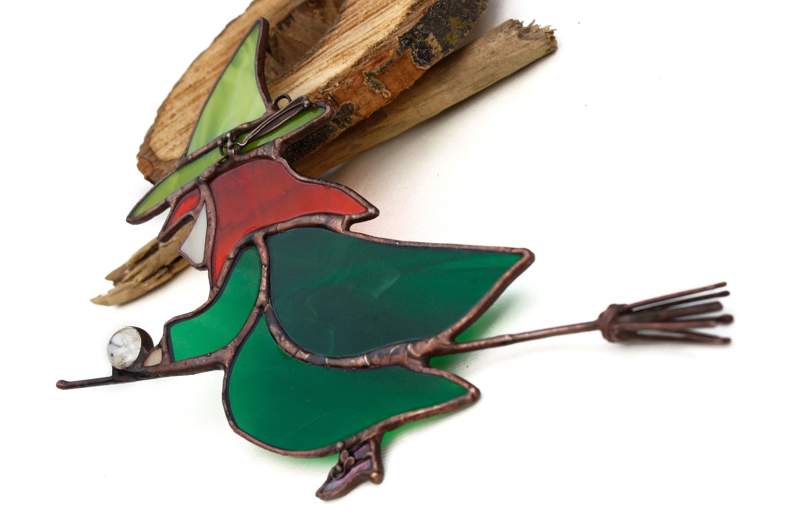 Stained Glass Witch on the Broomstick With Magic Ball Window Sunchater ...