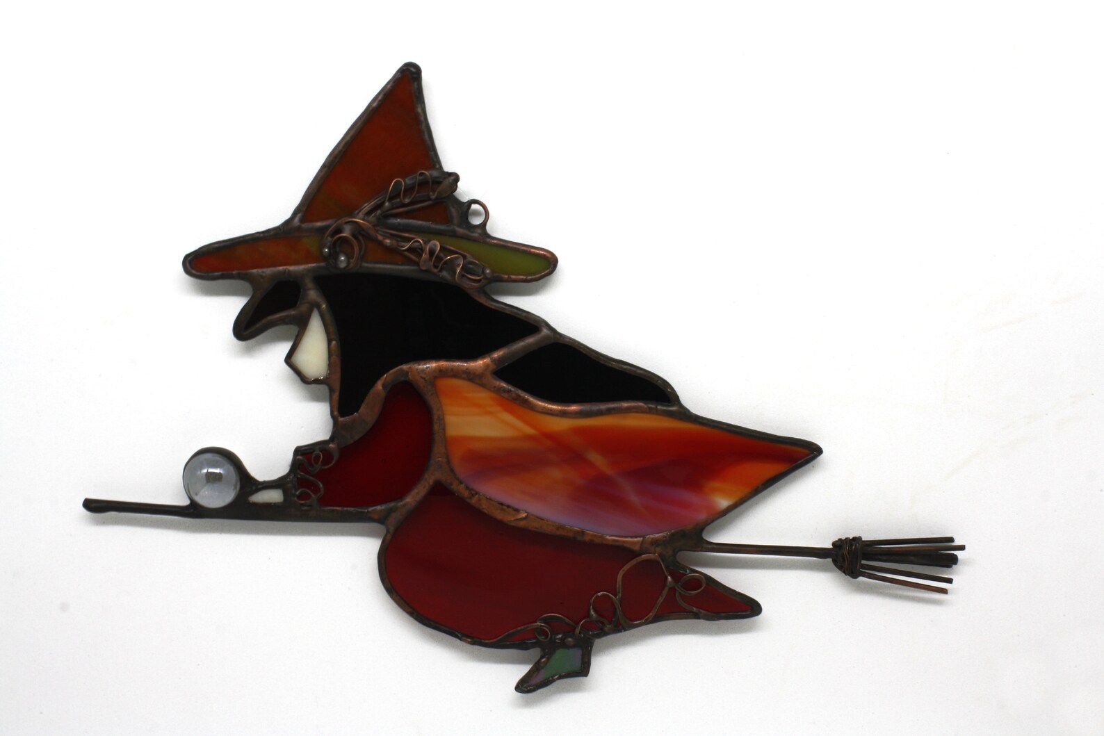 Stained Glass Witch on the Broomstick With Magic Ball Window Sunchater ...