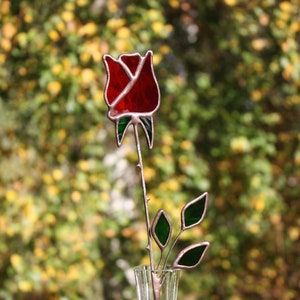 Eternal Rose Stained Glass Flower on Stem Love Gift Suncatcher Window ...