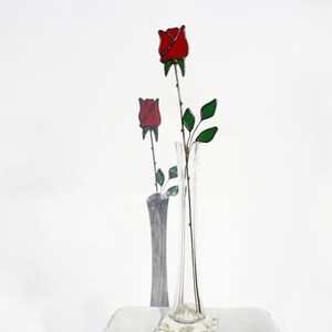 Eternal Rose Stained Glass Flower on Stem Love Gift Suncatcher Window ...