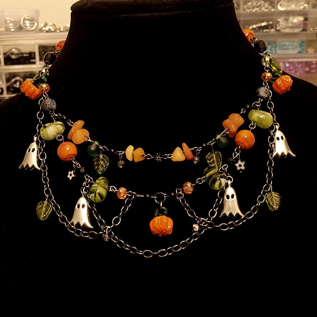 Beaded Necklaces Haunted Pumpkin Patch Berry Red & Green Blue Butterfly ...