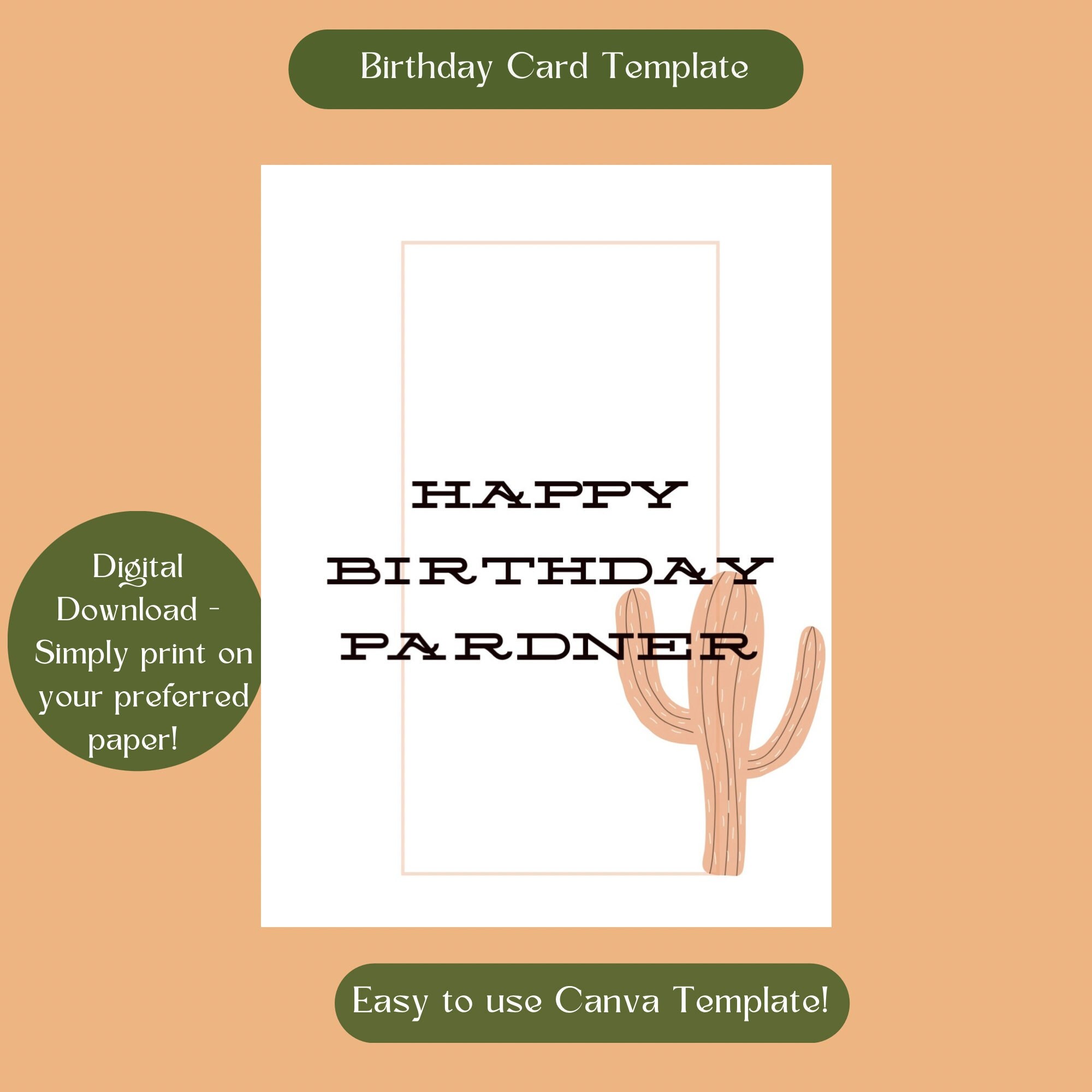 Happy Birthday Pardner Birthday Card/western Birthday Card Template ...