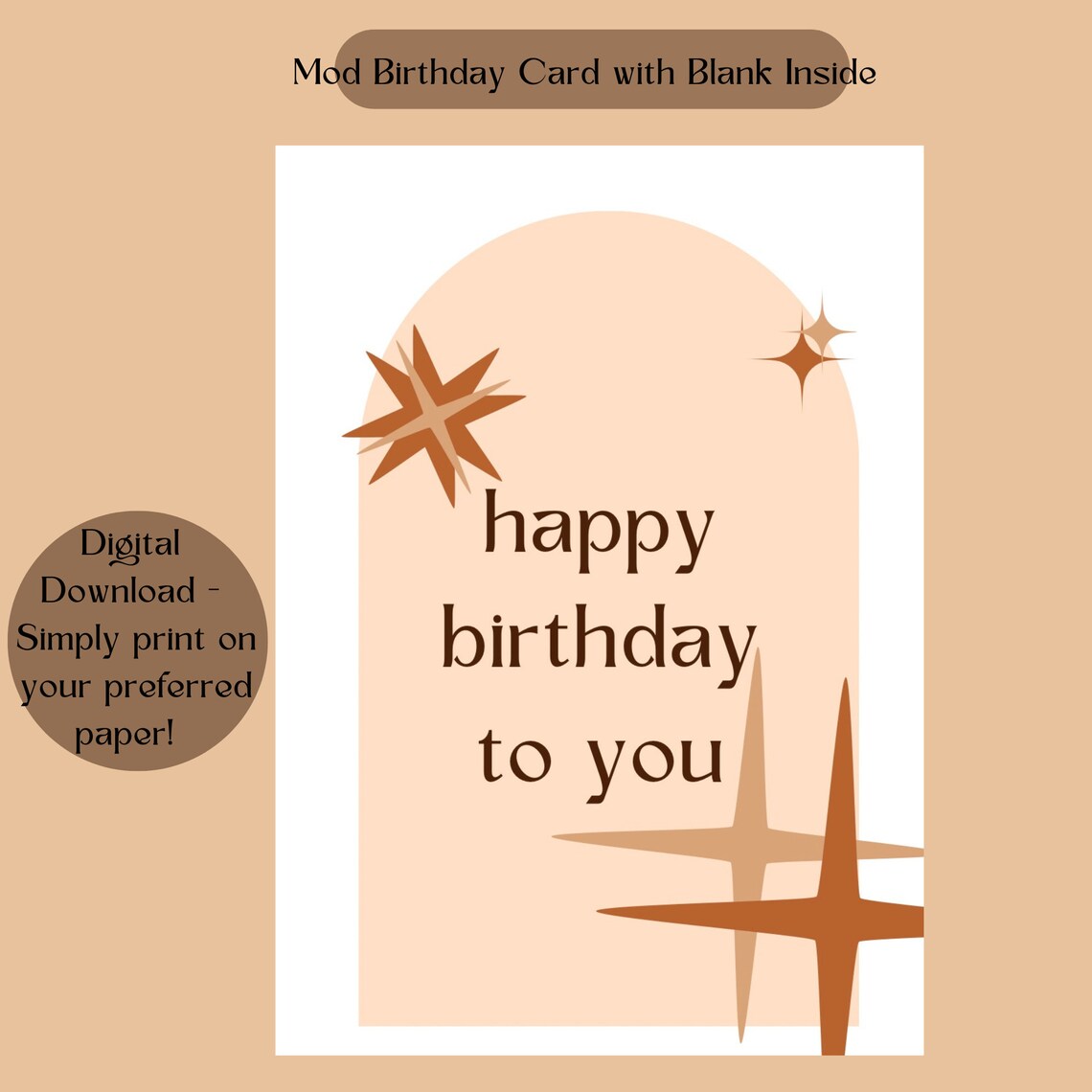 Midmod Style Birthday Card Template/printable Retro Birthday Card/clean ...