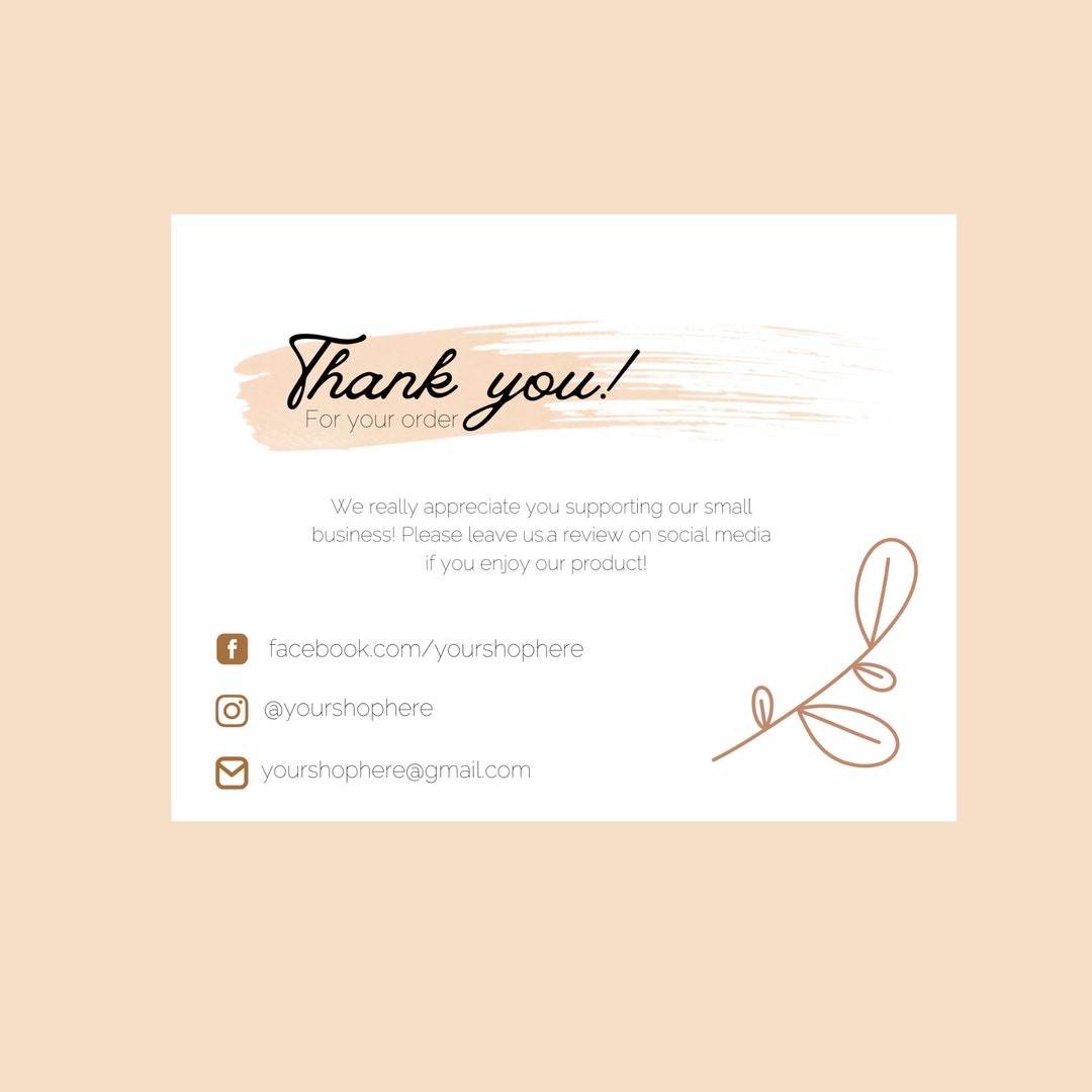 Business Thank You Card Template / Printable / Neutral Brown Business ...