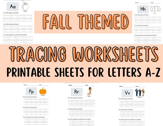 Fall Theme Alphabet Letters Tracing Pages Student Worksheets - Etsy