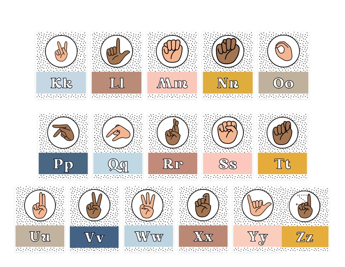 ASL american Sign Language Alphabet Posters BOHO RAINBOW Neutral ...