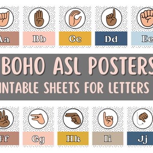 ASL american Sign Language Alphabet Posters BOHO RAINBOW Neutral ...