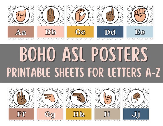 ASL american Sign Language Alphabet Posters BOHO RAINBOW - Etsy