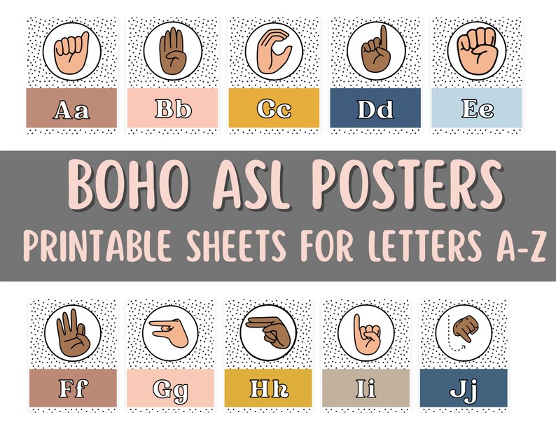 ASL (american Sign Language) Alphabet Posters | BOHO RAINBOW | Neutral ...