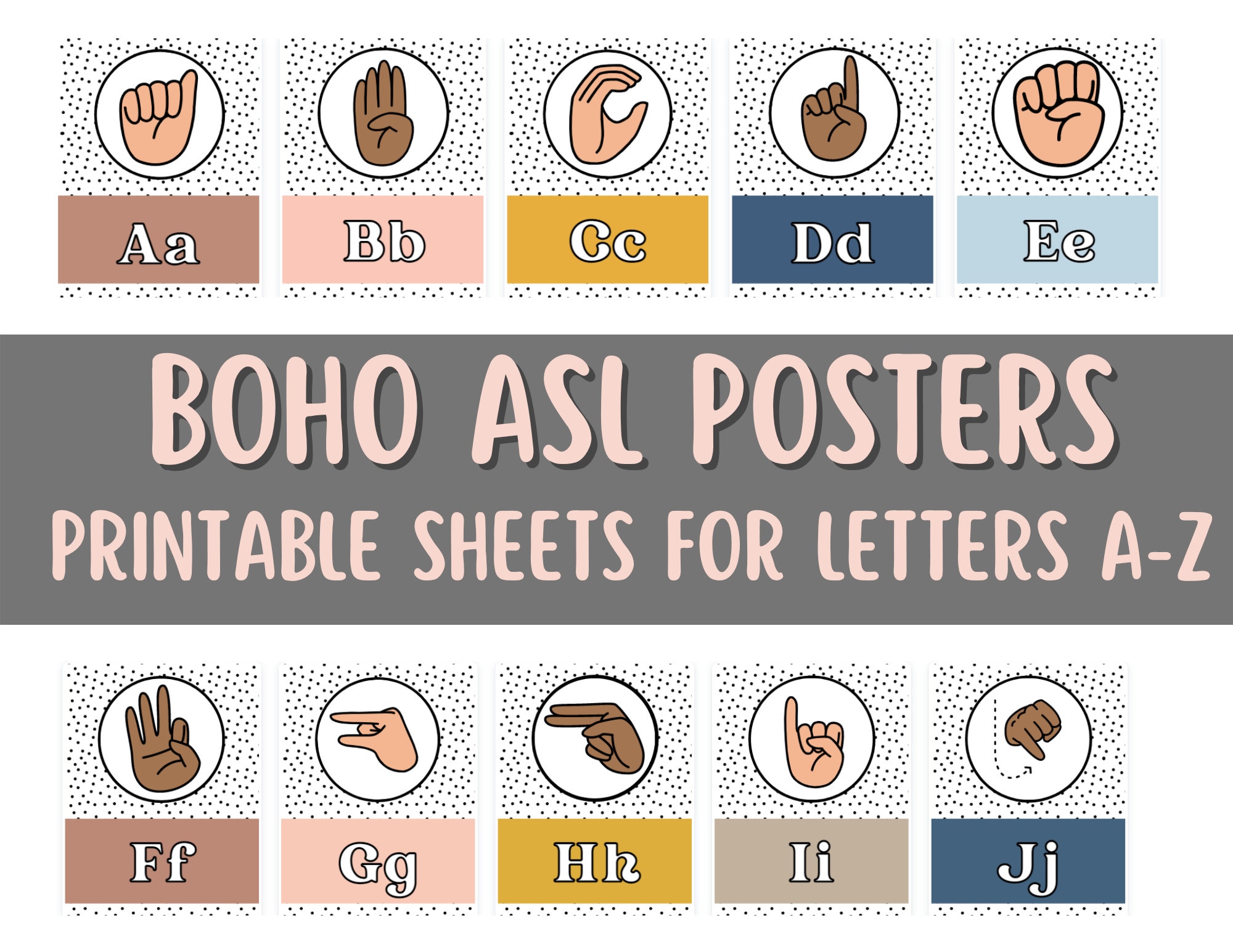 ASL (american Sign Language) Alphabet Posters | BOHO RAINBOW | Neutral ...