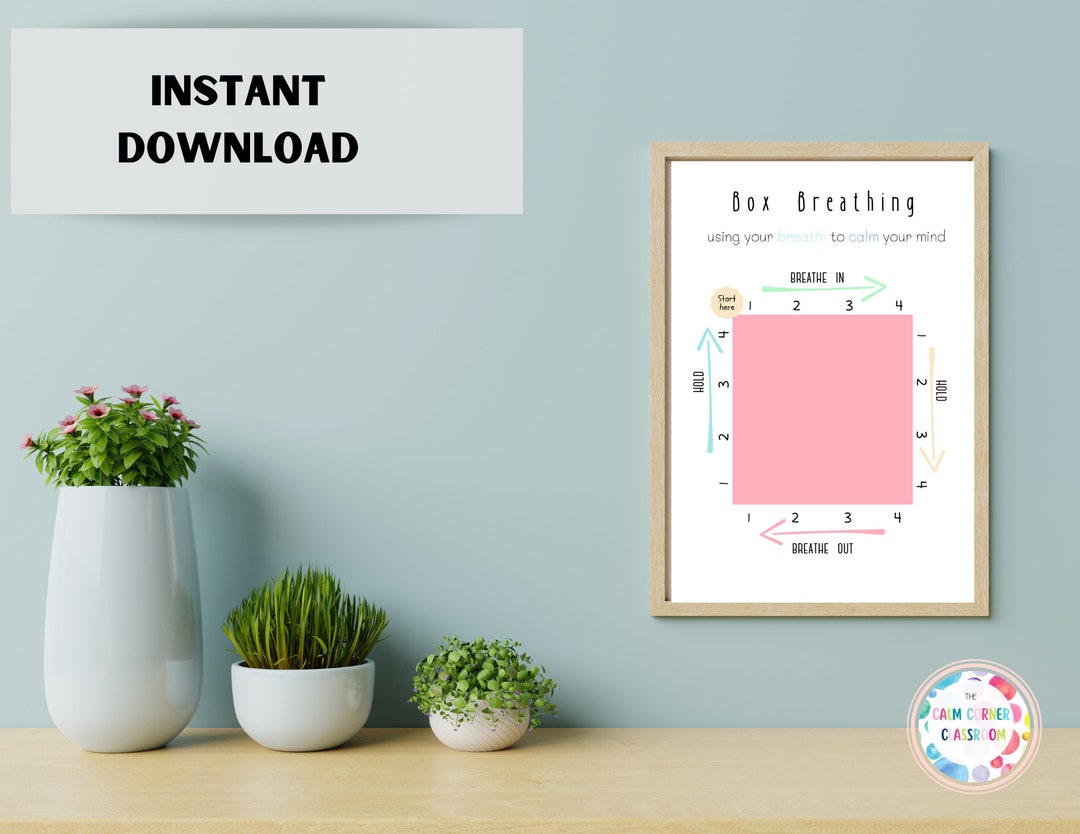 Box Breathing Poster, Mindful Breathing Print, Social Work Office Decor ...