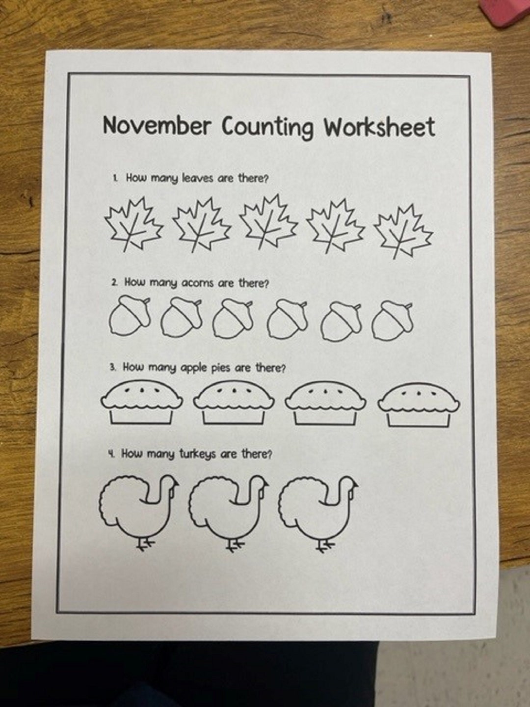 November Counting and Coloring Worksheet - Etsy