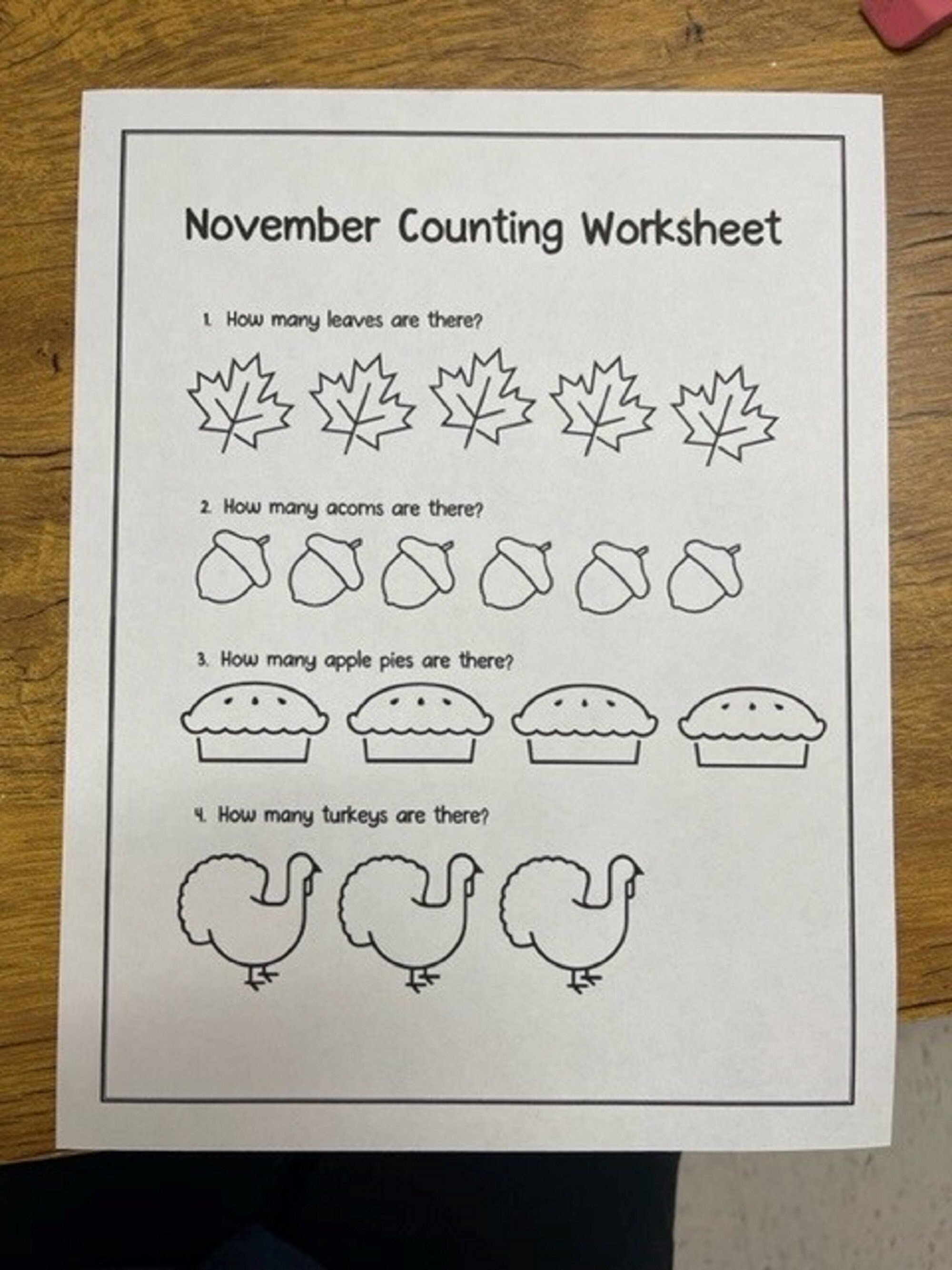 November Counting and Coloring Worksheet - Etsy