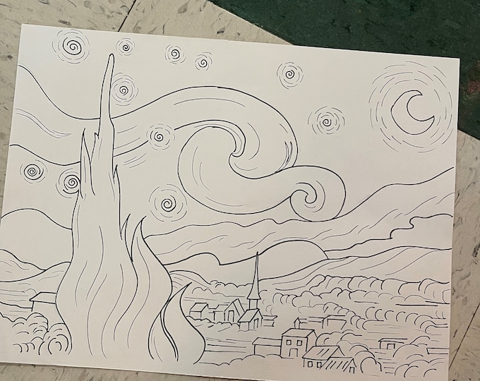 Noche estrellada de Vincent Van Gogh Página para colorear para adultos ...