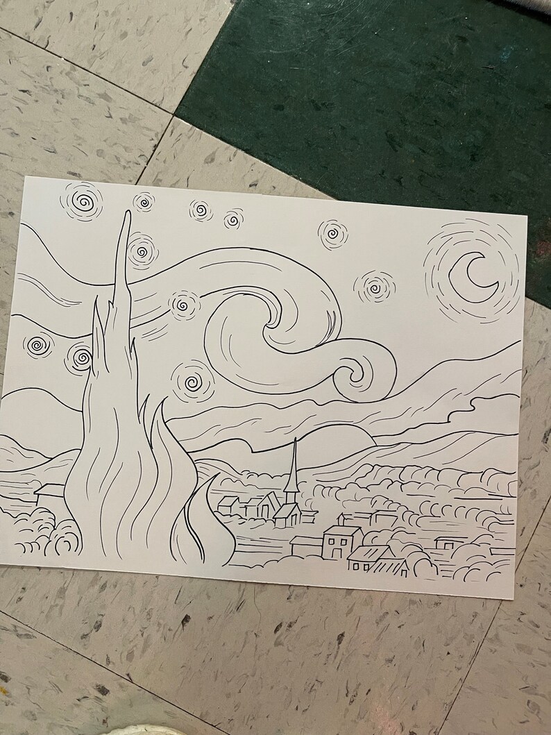 Starry Night Coloring Page - Etsy