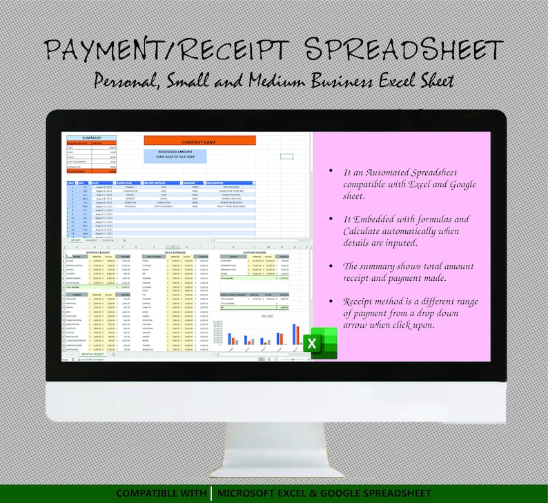 Receipt and Payment Spreadsheet - Etsy