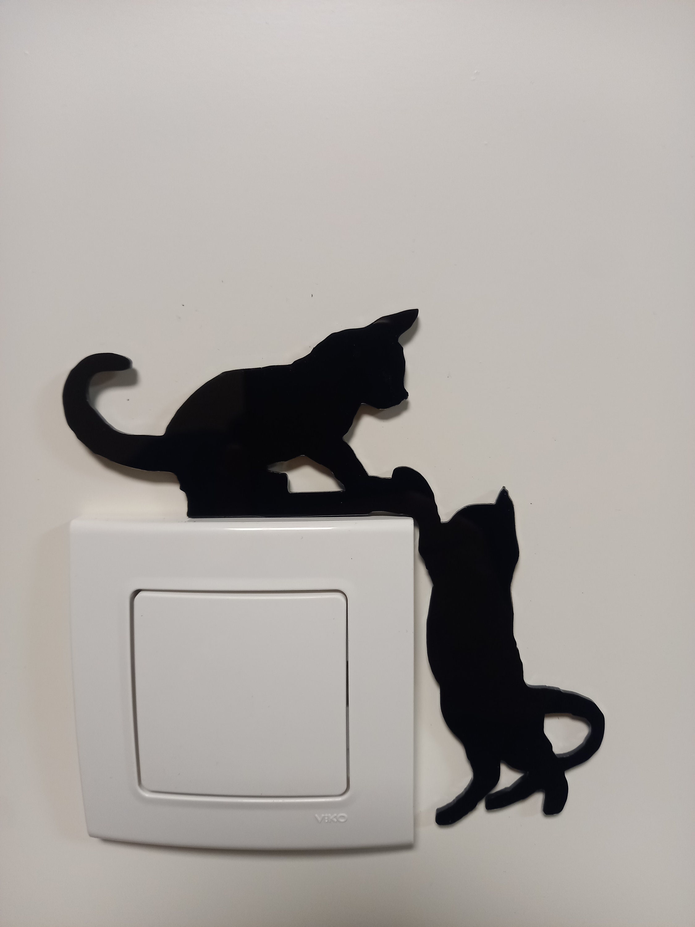 Two Cats Wall Decor, Handmade Mural, Decal for Socket, Animal Wall Art ...