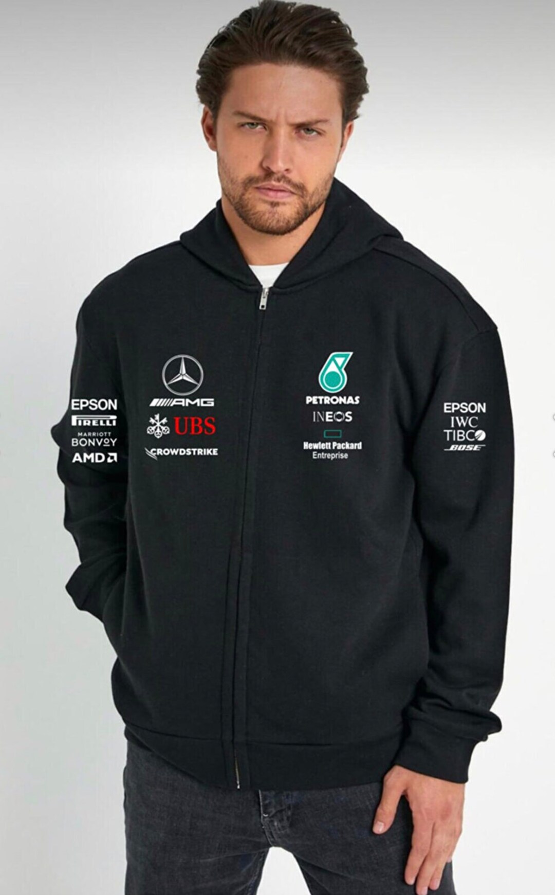 Zipper F1 Petronas Amg Design Unisex Schwarz 3fädig erhabener Hoodie ...