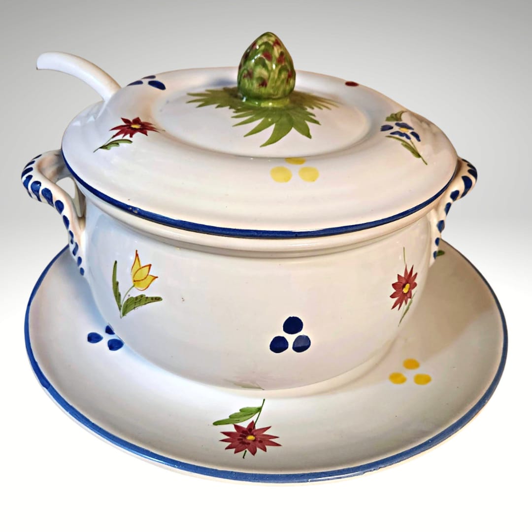 Vintage Cantagalli Italy Firenzi Covered Tureen Under Plate & Ladle ...