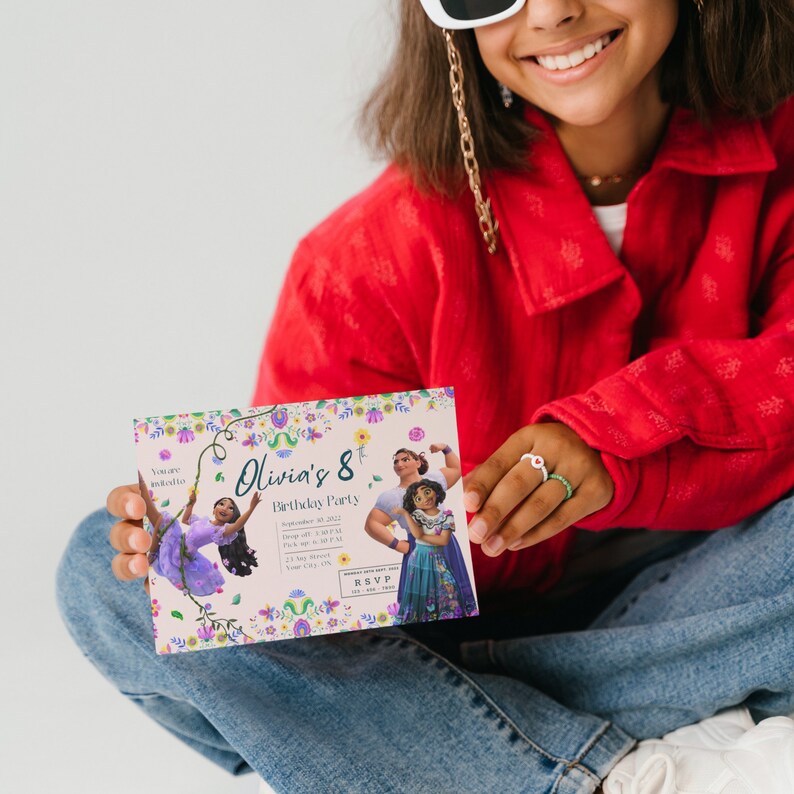 Rectangular Encanto Invitation With Mirabel, Isabela and Luisa in an ...