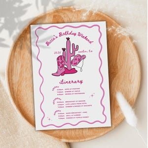 Weekend Itinerary, Pink Girls Trip Invite, Travel Planner, Cowgirl ...