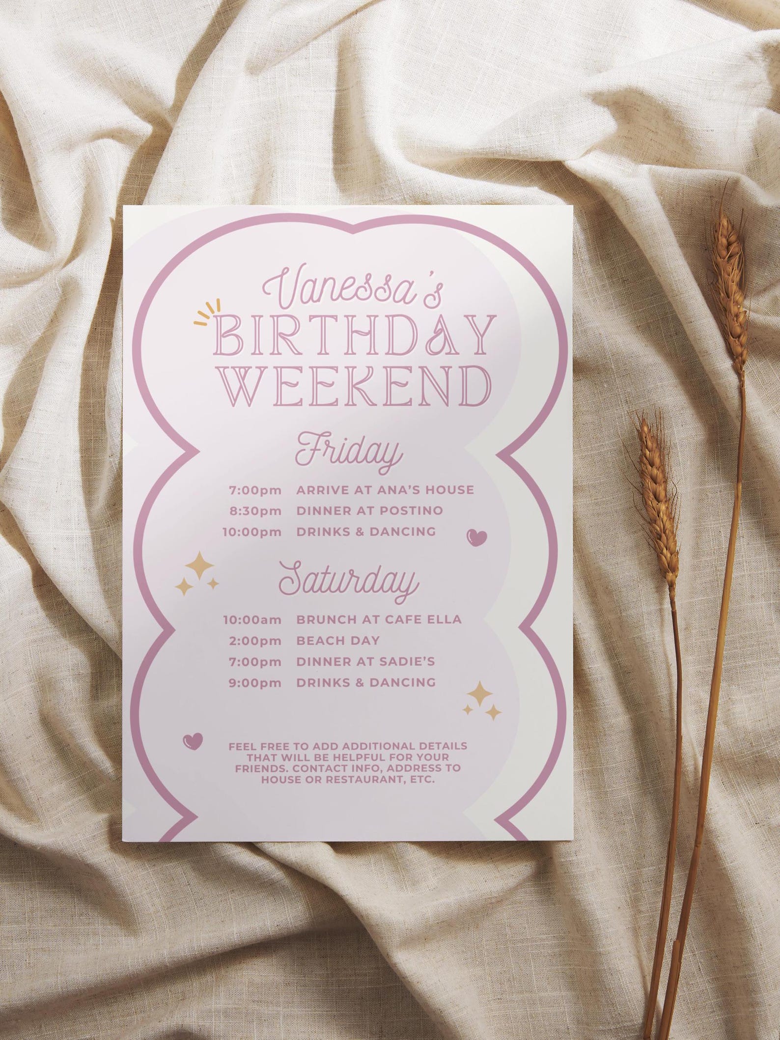 Birthday Program Template, Birthday Weekend Trip Template, Editable ...