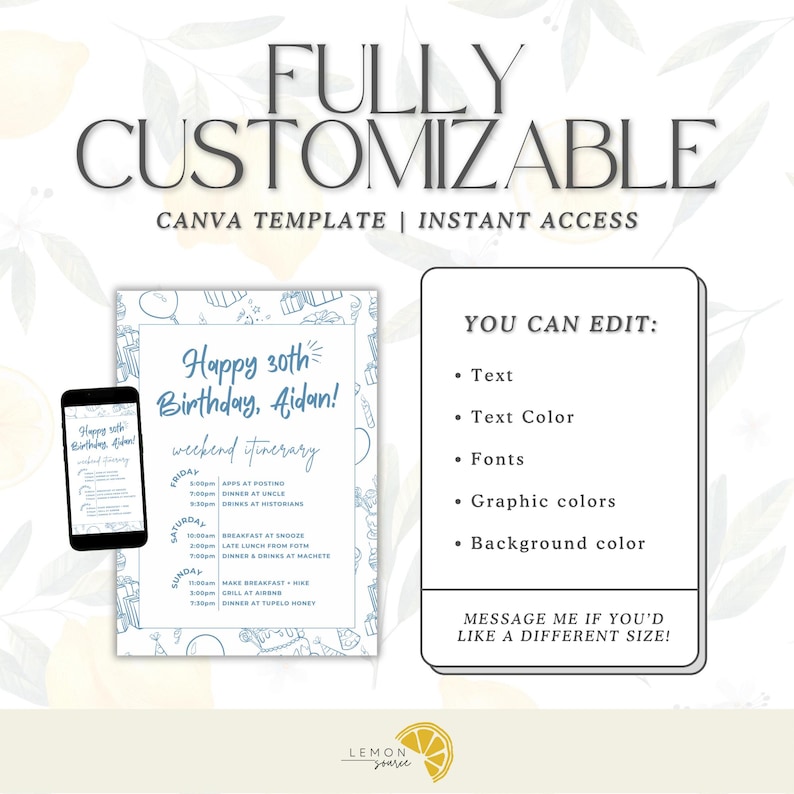 Birthday Weekend Itinerary Template, Birthday Weekend Agenda, Editable ...
