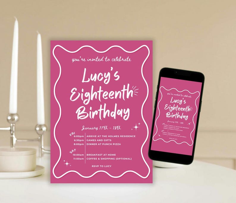 Birthday Invite Template, Weekend Celebration Itinerary, Editable ...