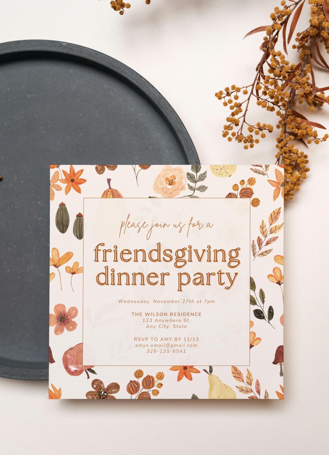 Friendsgiving Dinner Party Invitation, Friendsgiving Invite, Editable ...