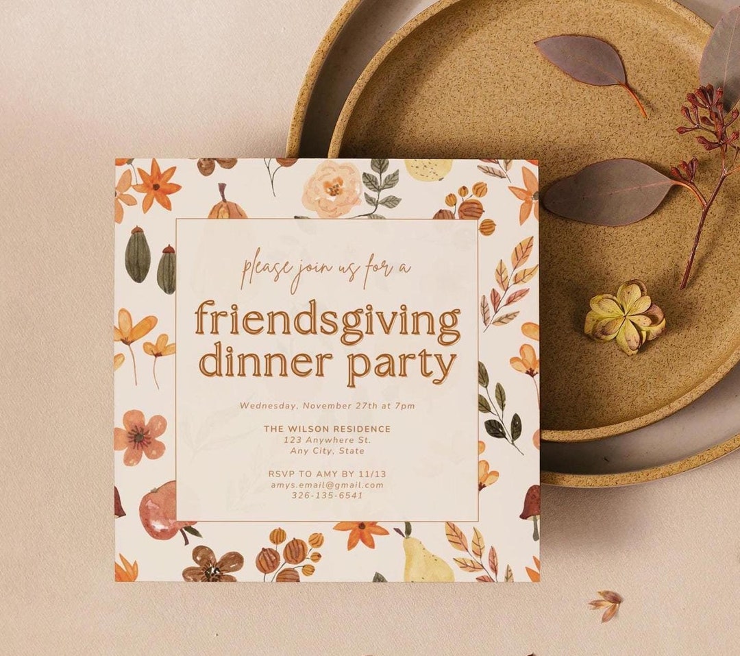 Friendsgiving Dinner Party Invitation, Friendsgiving Invite, Editable ...
